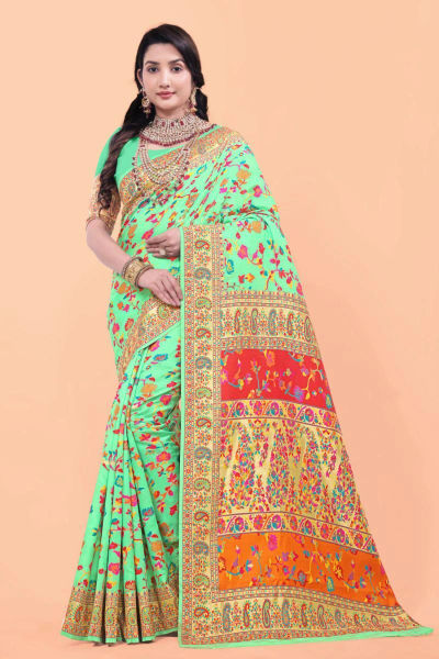 AKSH FASHION - Self Design Bollywood Jacquard Saree (Light Green ...