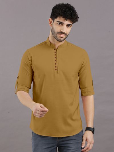 VTEXX - Men’s Solid Cotton Blend Long Sleeve Short Kurta | Lotus iMall