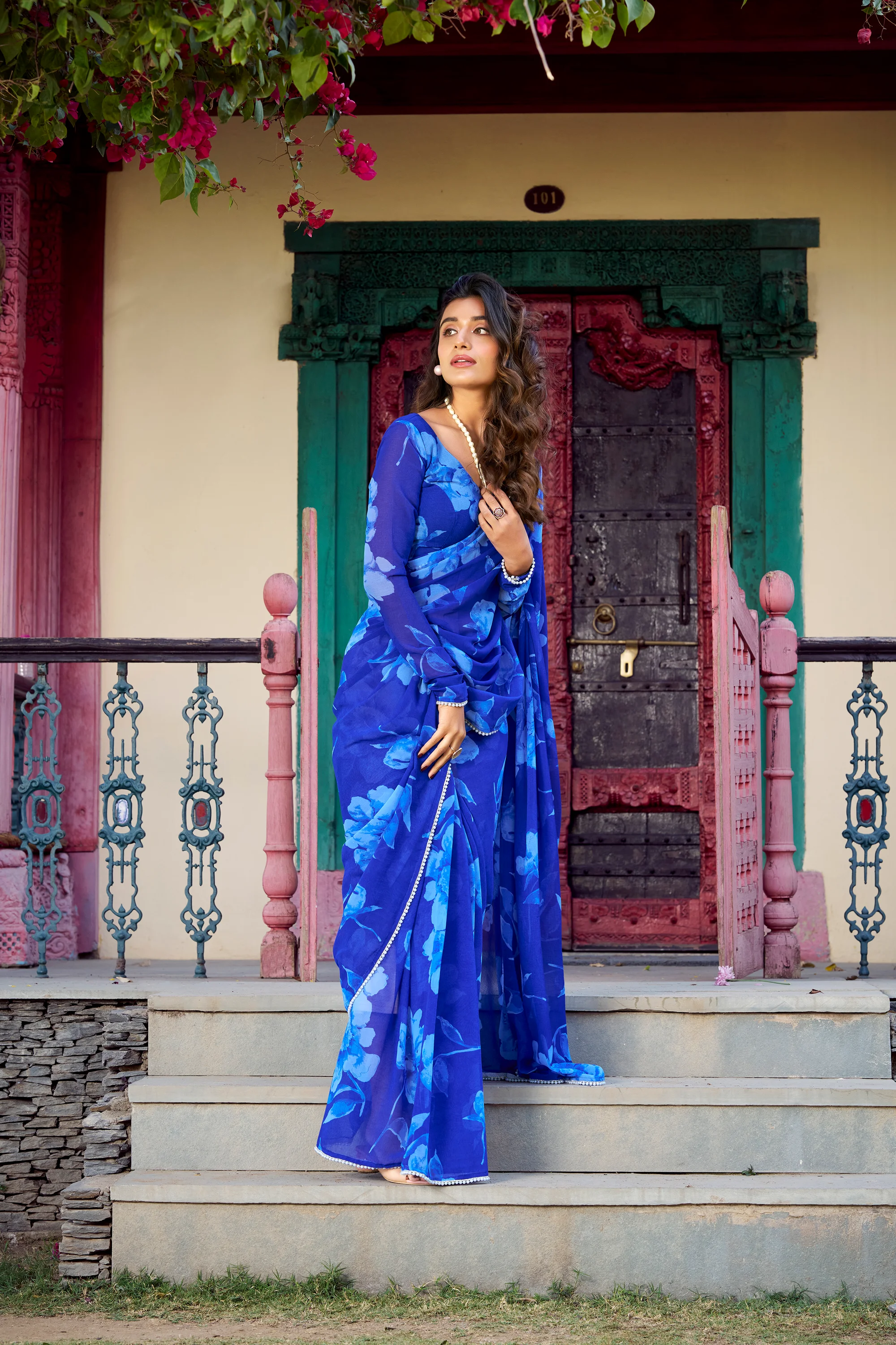 YANA FAB - Women's Chiffon With Foral Printed Pearl Lace Border Saree ...