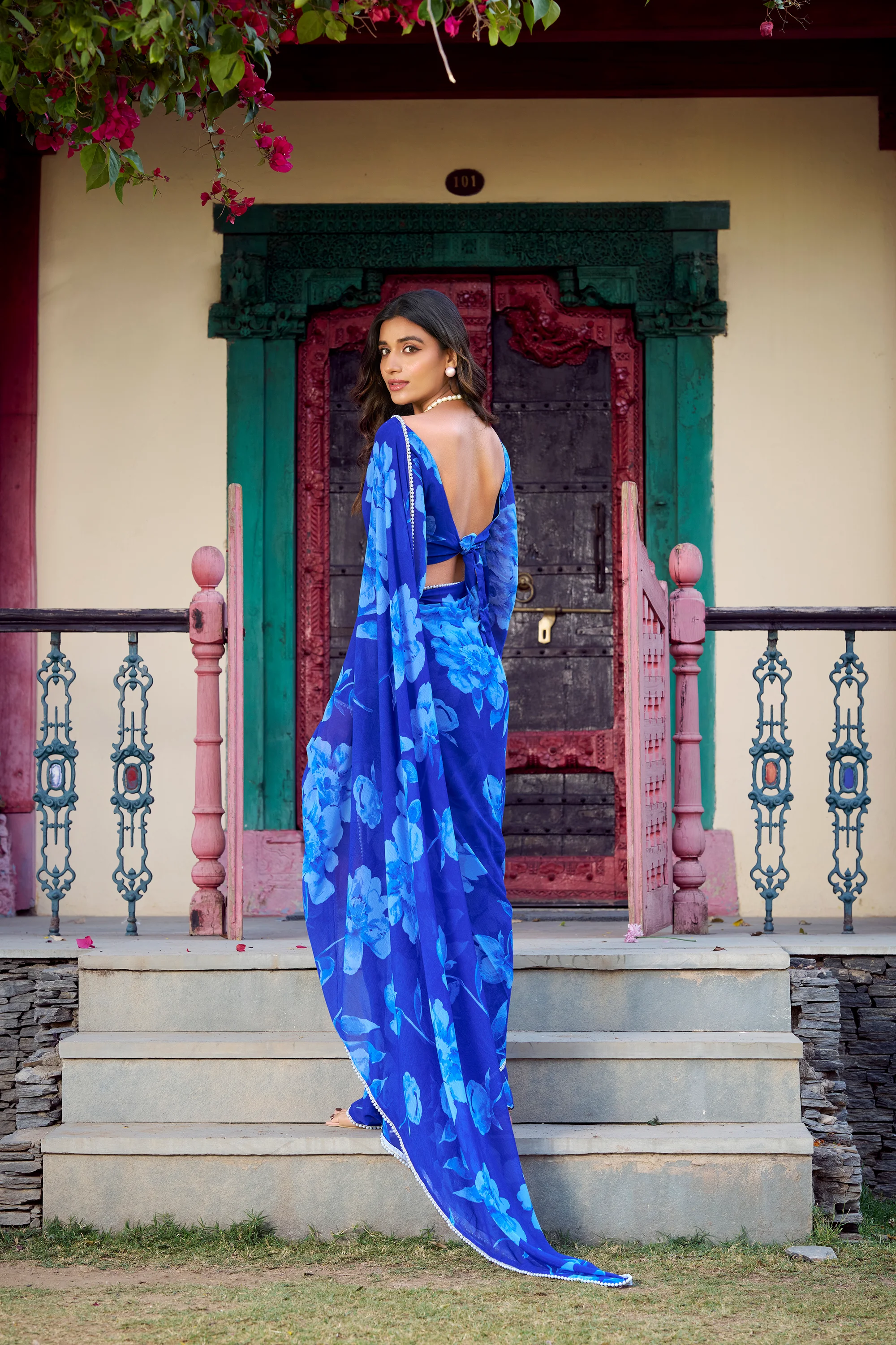 YANA FAB - Women's Chiffon With Foral Printed Pearl Lace Border Saree ...