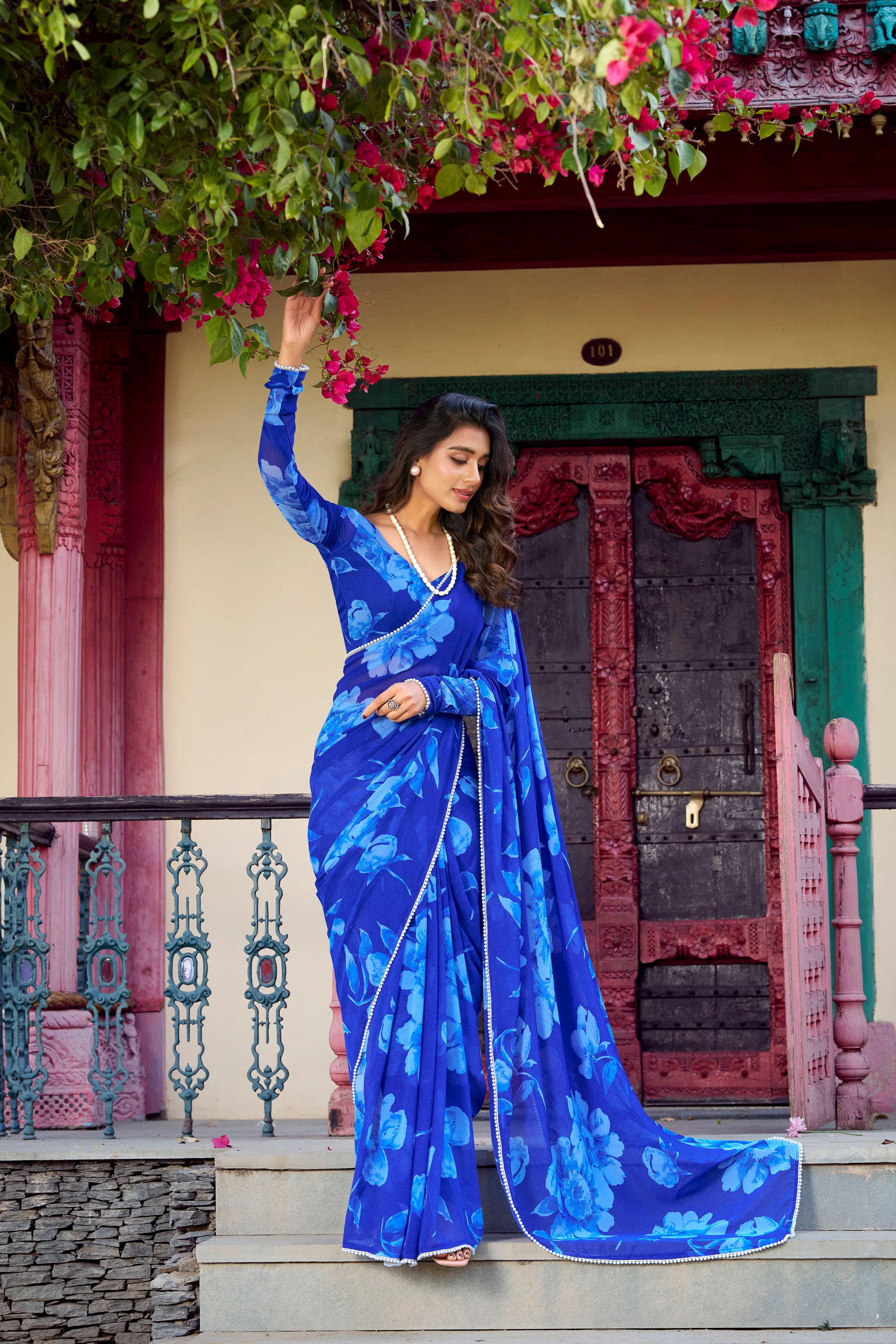 YANA FAB - Women's Chiffon With Foral Printed Pearl Lace Border Saree ...