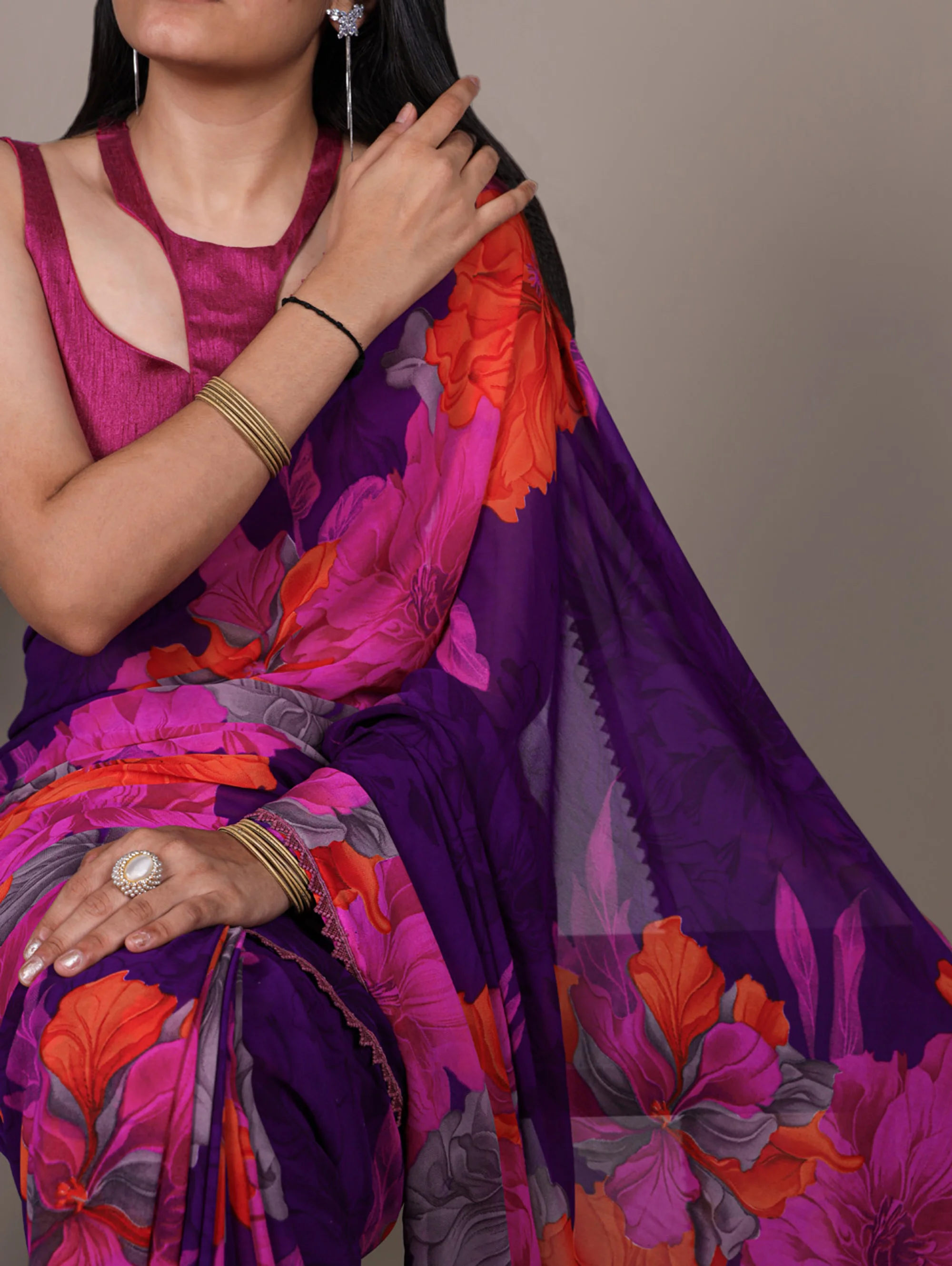 YANA FAB - Graceful Weightless Marble Floral Saree Featuring Lace ...