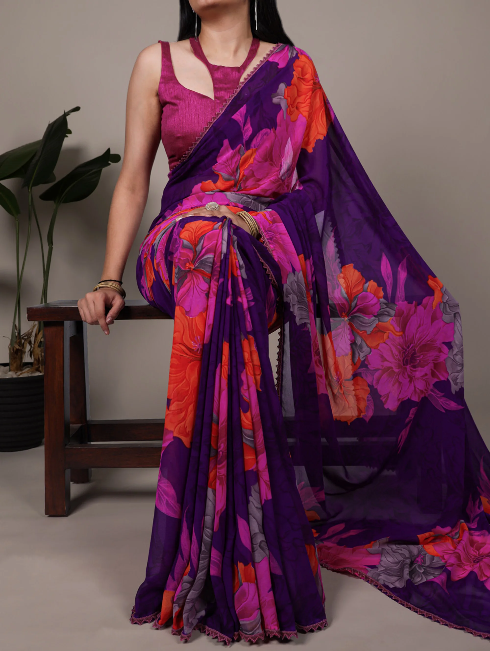 YANA FAB - Graceful Weightless Marble Floral Saree Featuring Lace ...