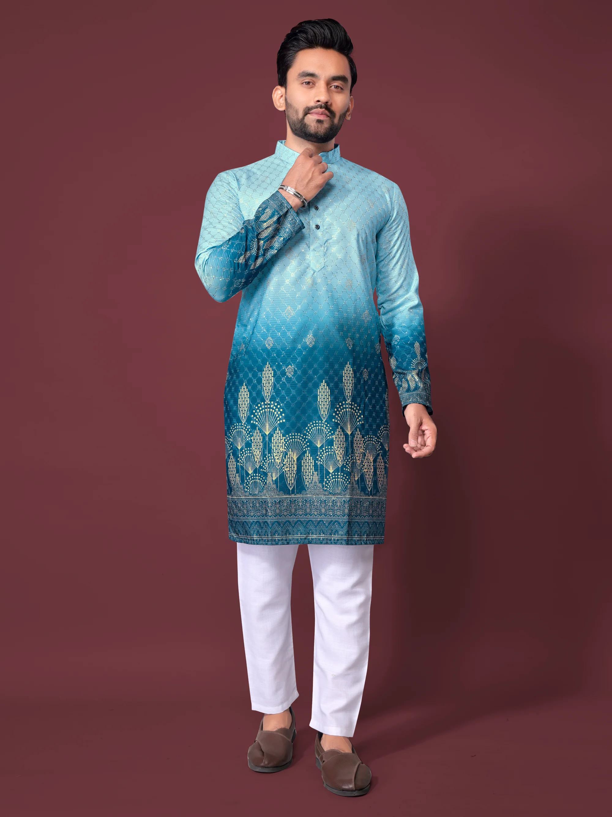 CHARLOTTE GRACIOUS - Men's Floral Printed Rayon Regular Fit Long Kurta ...