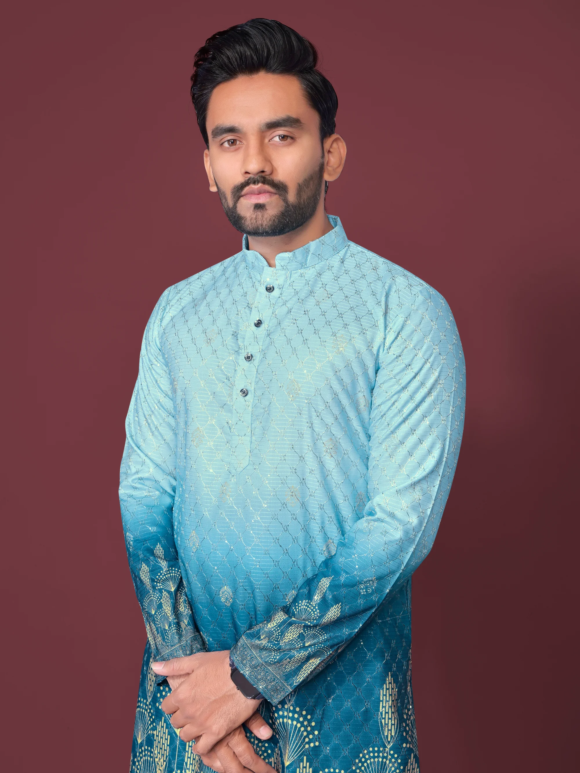 CHARLOTTE GRACIOUS - Men's Floral Printed Rayon Regular Fit Long Kurta ...