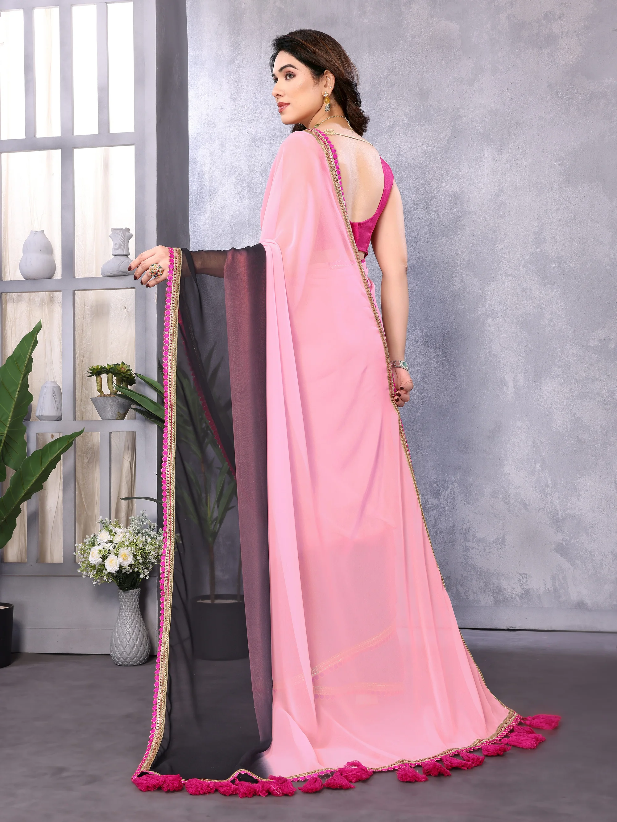 TRENDY STORE - June Store Georgette Double Shaded/Padding/Ombre With ...